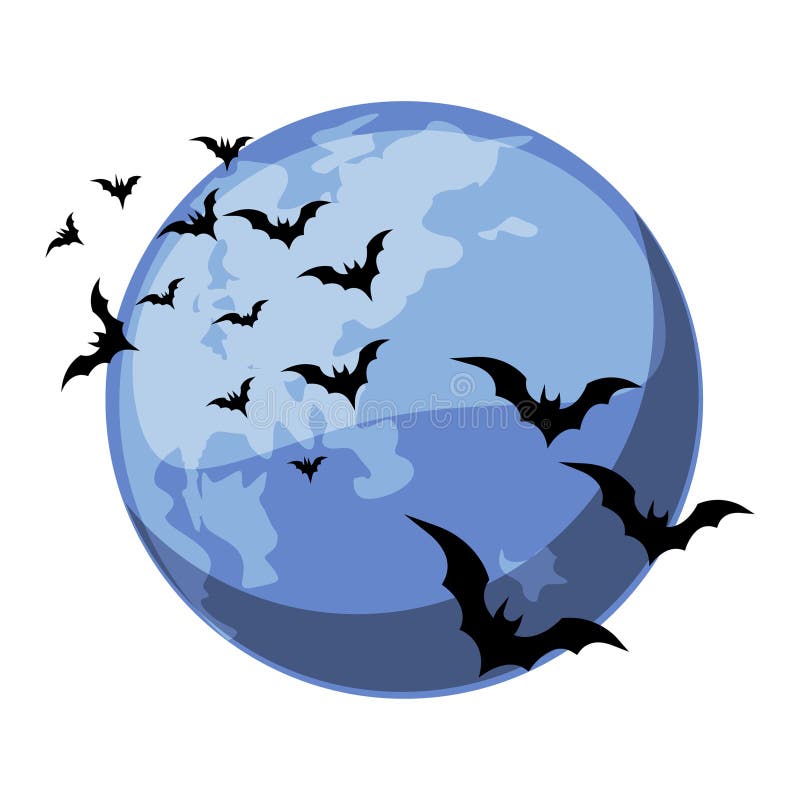 Vector Halloween Full Moon with Flying Bats Stock Vector - Illustration ...
