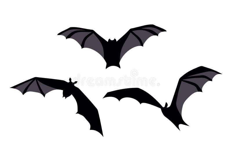 Set of Three Black Bats. Vector Illustration. Stock Vector ...