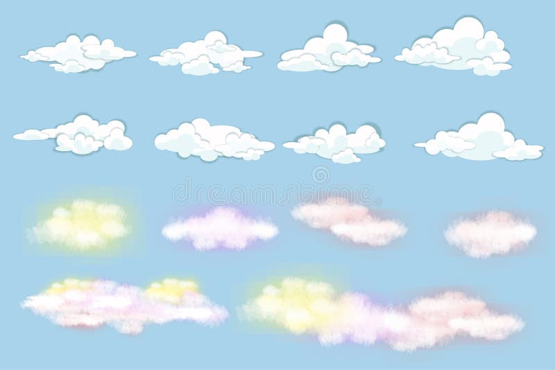 Vector Han Drawn Cloud Cartoon and Realistic Clipart Set Element ...