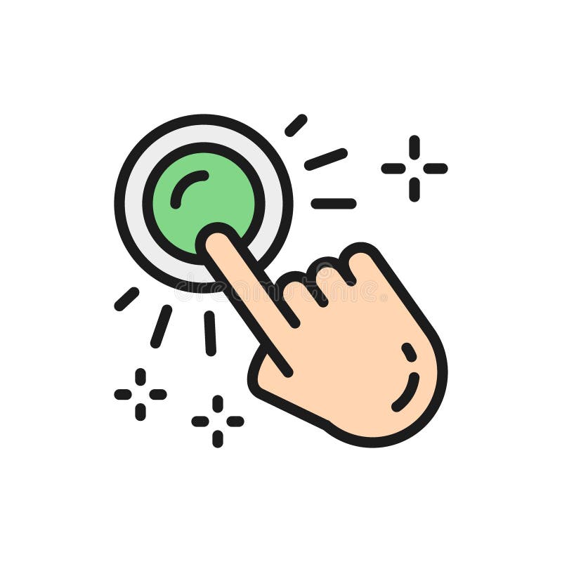 Vector Hand Click, Button Press, Finger Touch, Pointer Flat Color Line ...