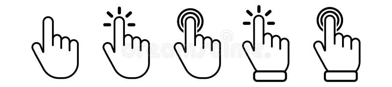 Vector Hand Cursors Icons Click Set Stock Vector - Illustration of ...