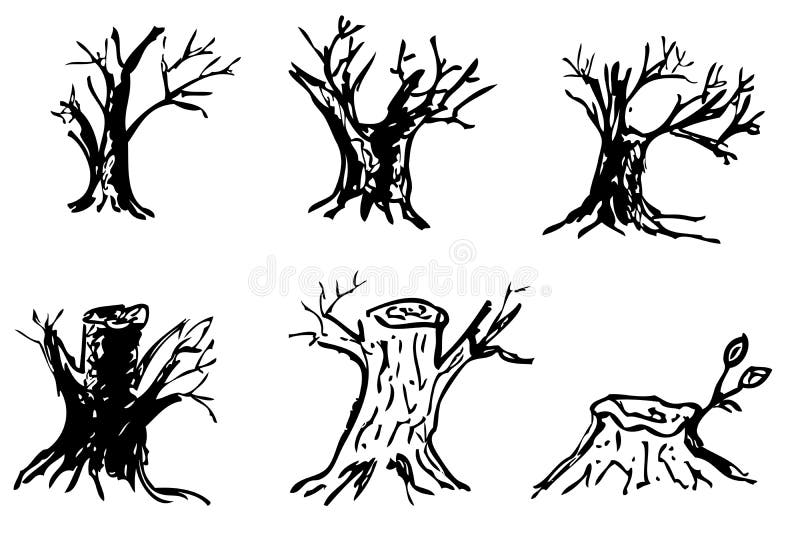 Simple 6 Vector Hand Draw Black Dead Tree and Branch Stock Vector ...
