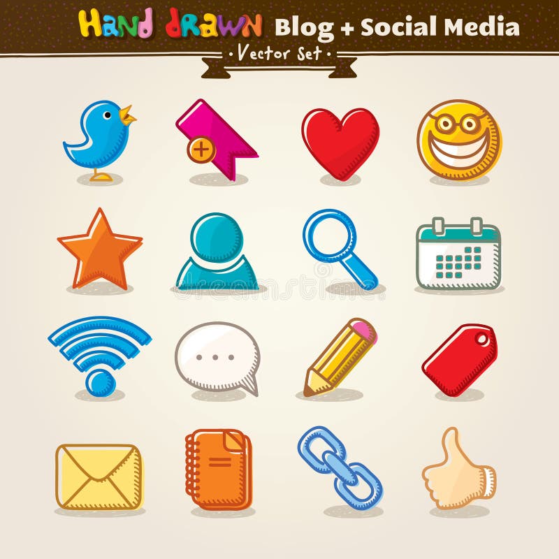 Vector Hand Draw Blog and Social Media Icon Set Stock Vector ...