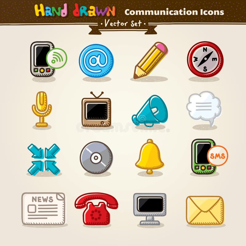Vector Hand Draw Communication Icon Set Stock Vector - Illustration of ...