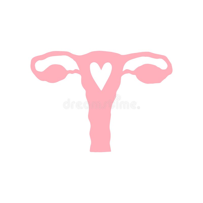Vector Hand Draw Pink Uterus Silhouette With Heart Stock Illustration