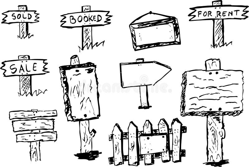 Vector Hand Draw Skecth Wood Signs Stock Vector - Illustration of blank ...