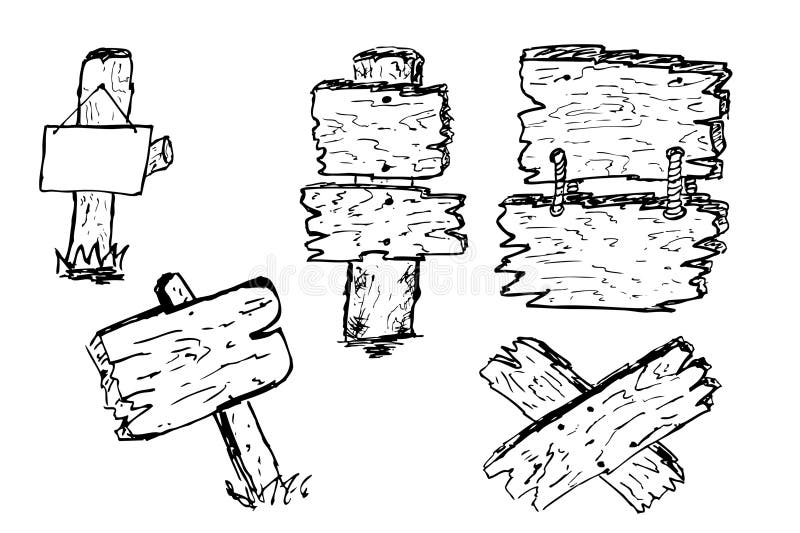 Vector Hand Draw Sketch Black Wooden Board, Sign or Plank, Set 5 Stock ...