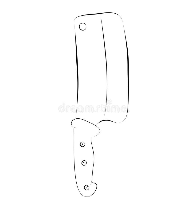 Simple Vector Hand Draw Sketch Butcher Knife, Isolated on White Stock ...
