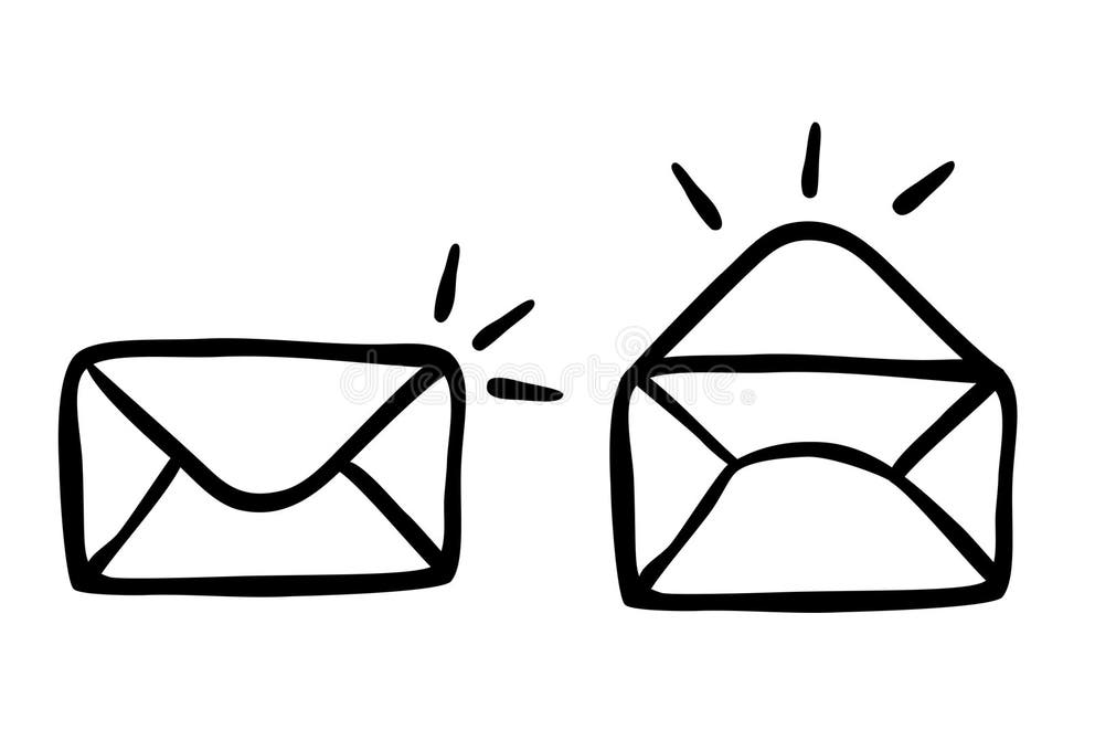 Vector Hand Draw Sketch Doodle Set 2 Mail, with Notification, Close and ...