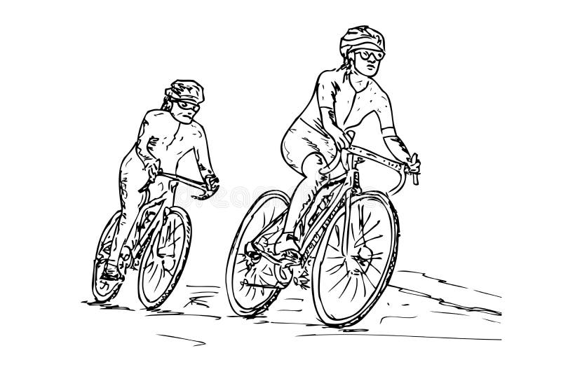 Vector Hand Draw Sketch, a Group of People, Riding a Bicycle Stock ...