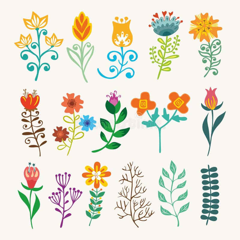 Vector Hand Draw Vintage Floral Design Elements. Flowers Decorative ...