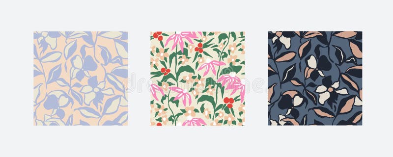 Vector Hand Drawing Flower Illustration Seamless Repeat Pattern 3 ...