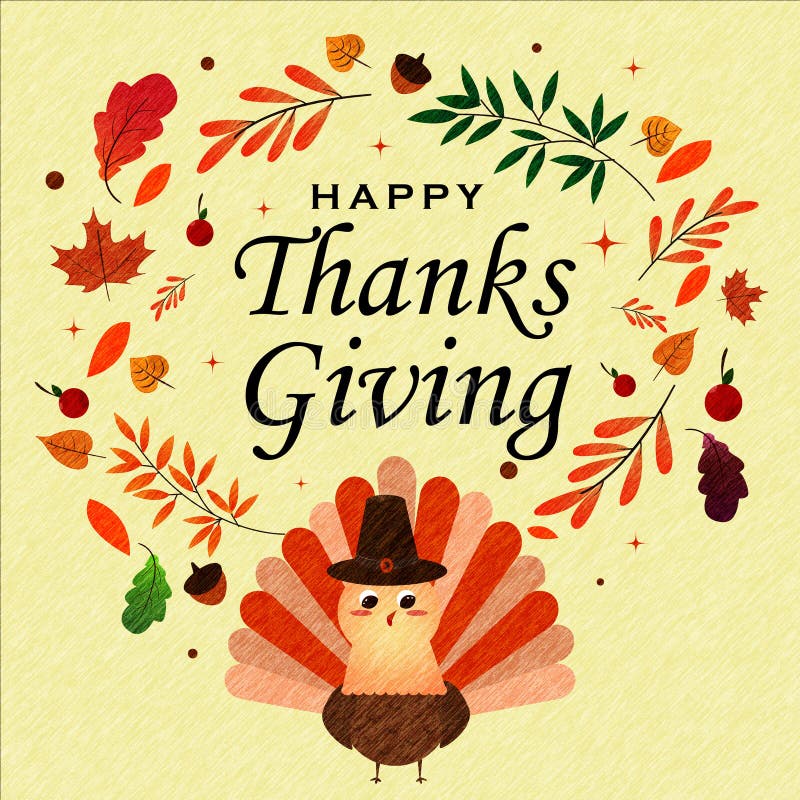Vector Hand Drawing Thanks Giving Card with Textured for Social Media ...