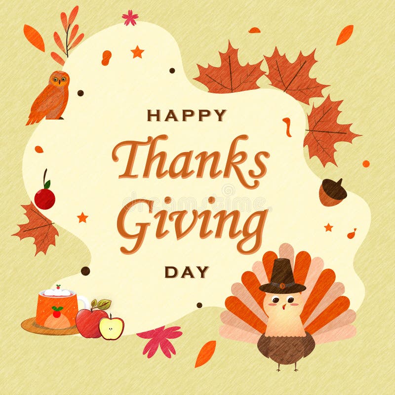 Vector Hand Drawing Thanksgiving Background with Cute Element and Wood ...