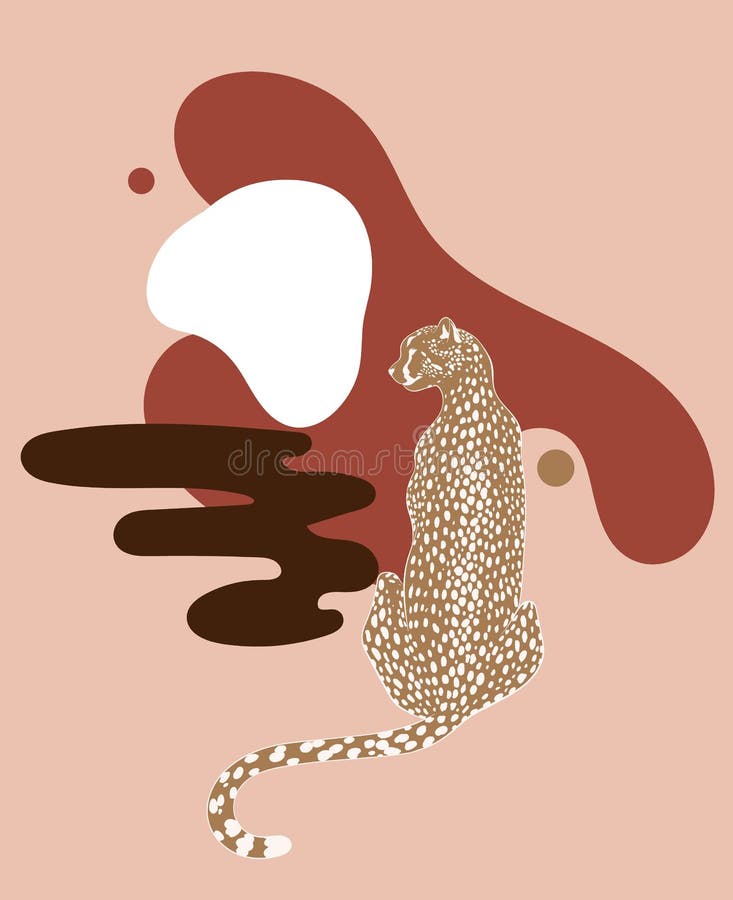 Vector Hand Drawn Abstract Minimalistic Illustration of Sitting Cheetah ...