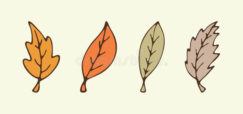 Vector Hand Drawn Autumn Leaves. Set of Leaf Icons Stock Illustration ...