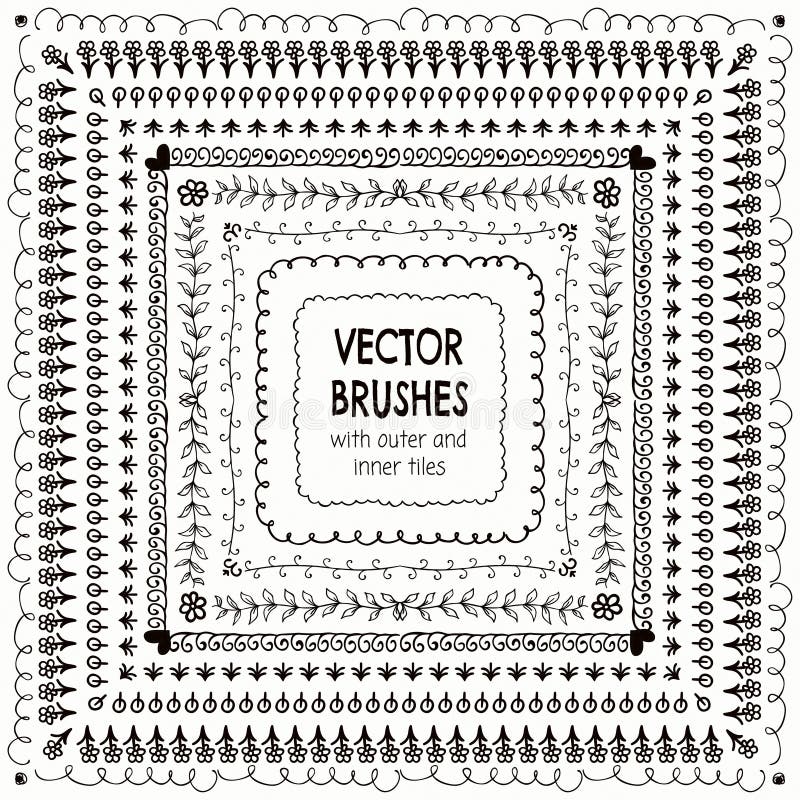 Vector Hand Drawn Balck Pattern Brushes, Borders, Frames Stock Vector ...