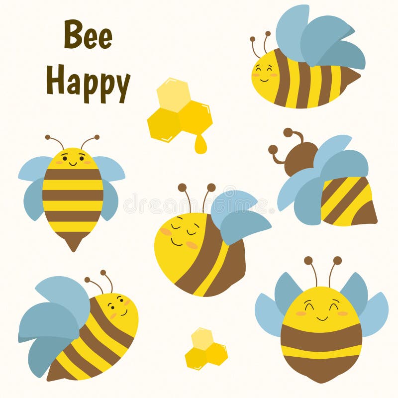 Vector Hand Drawn with Cartoon Bees and Beehive Element Cute Insect ...