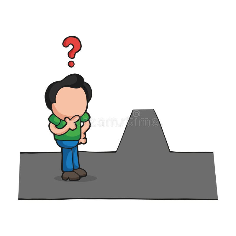 Vector Hand-drawn Cartoon of Confused Man on Road Separation Stock ...