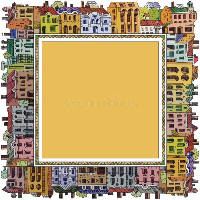 Vector Hand Drawn Cartoon Houses Frame. Stock Vector - Illustration of ...