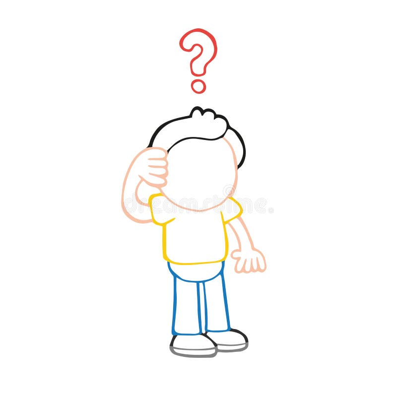 Vector Hand-drawn Cartoon of Confused Man Thinking with Question Stock ... Vector Hand-drawn Cartoon of Confused Man Thinking with Question Stock ...