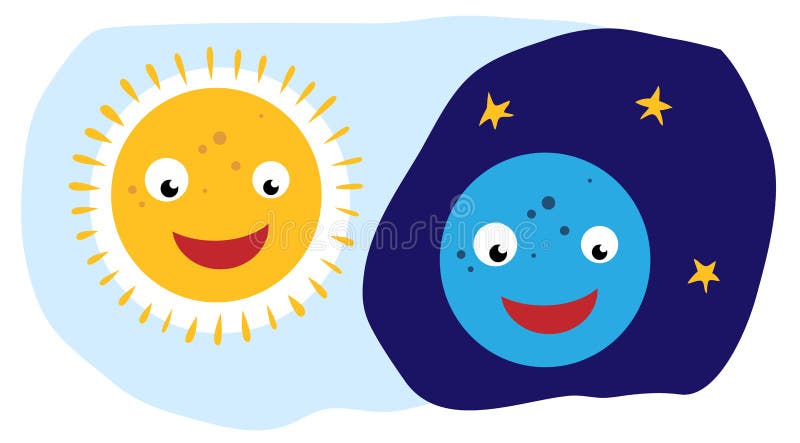 Vector Hand Drawn Cartoon Sun and Moon Stock Vector - Illustration of ...