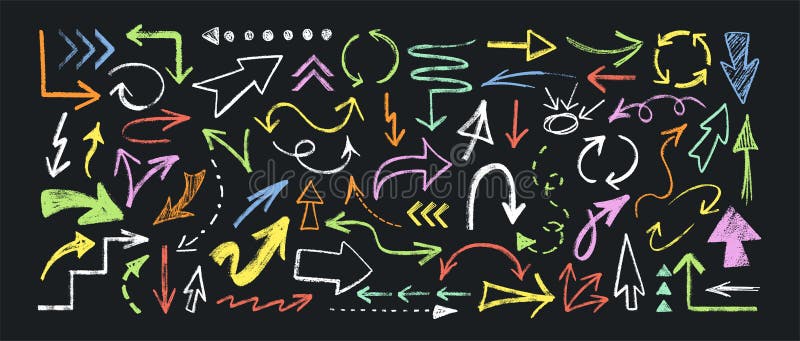 Hand Drawn Charcoal Arrows, Doodle Direction Pointers or Chalk Pencil ...
