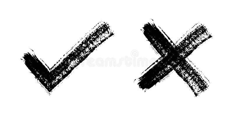 Vector Hand Drawn Check Mark and Cross Mark in Grunge Style Stock ...