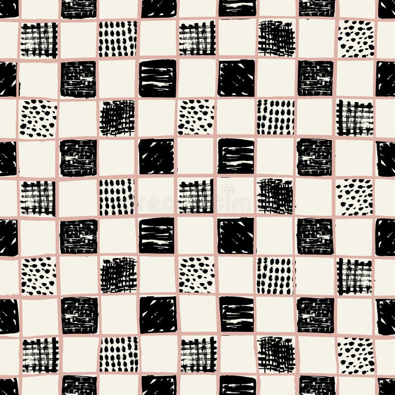Vector Hand Drawn Checkers Pattern with Doodle Squares. Stock ...