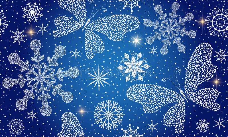 Vector Hand Drawn Christmas Seamless Pattern with White Snowflakes ...