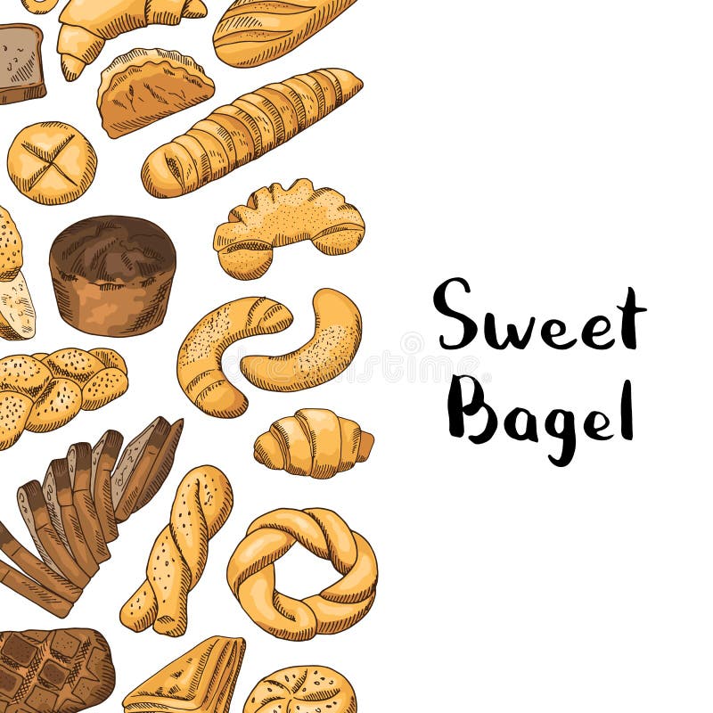 Vector Hand Drawn Colored Bakery Elements Illustration Stock Vector ...