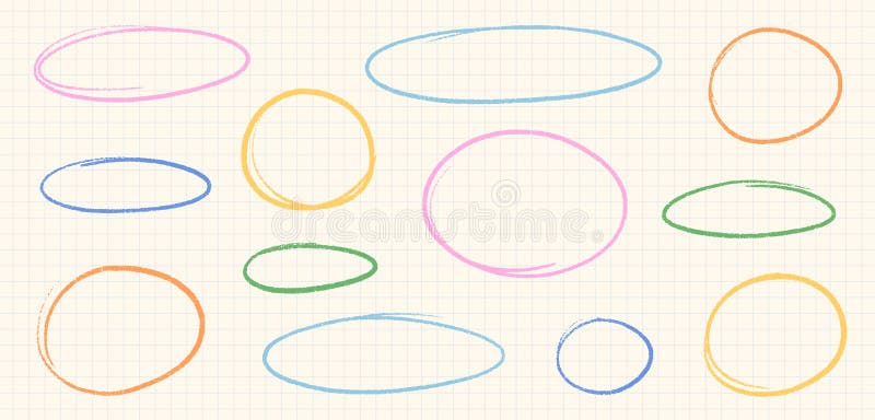 Vector Hand Drawn Crayon Oval Round Shape Set. Line Stroke Chalk ...