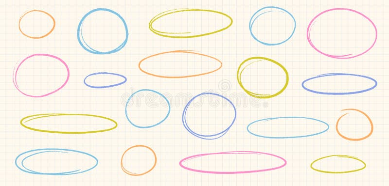 Vector Hand Drawn Crayon Oval Round Shape Set. Line Stroke Chalk ...