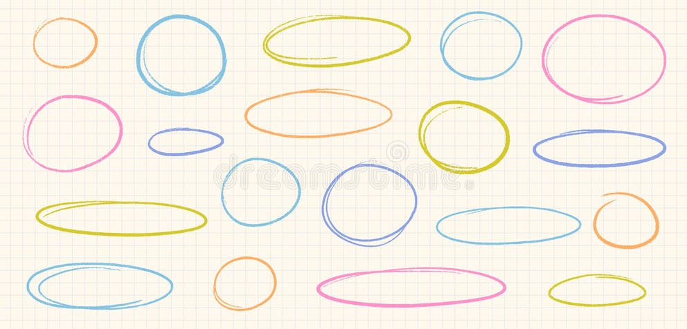 Vector Hand Drawn Crayon Oval Round Shape Set. Line Stroke Chalk ...