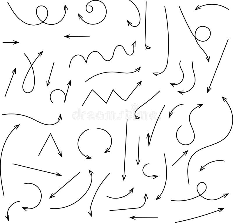 Vector Hand Drawn Curved Arrows. Doodle, Sketch Style Stock ...