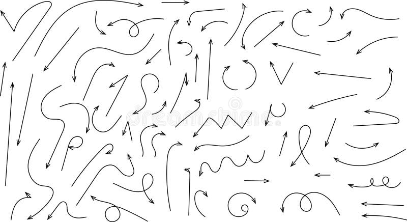 Vector Hand Drawn Curved Arrows. Doodle, Sketch Style Stock ...