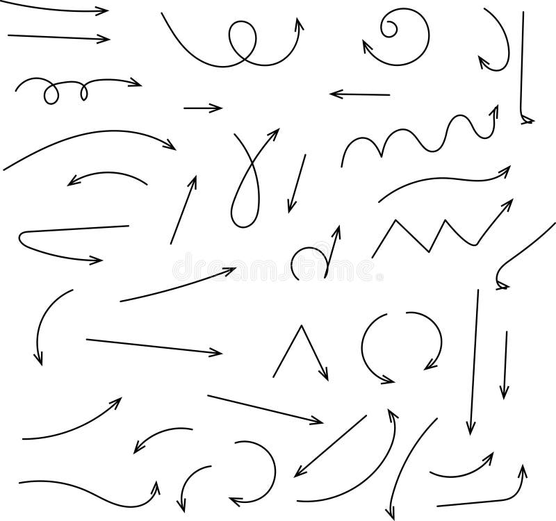 Vector Hand Drawn Curved Arrows. Doodle, Sketch Style Stock Vector ...
