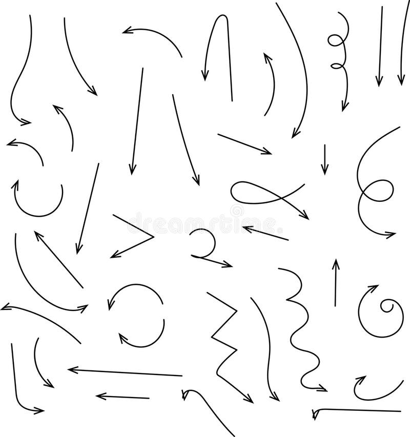 Vector Hand Drawn Curved Arrows. Doodle, Sketch Style Stock Vector ...