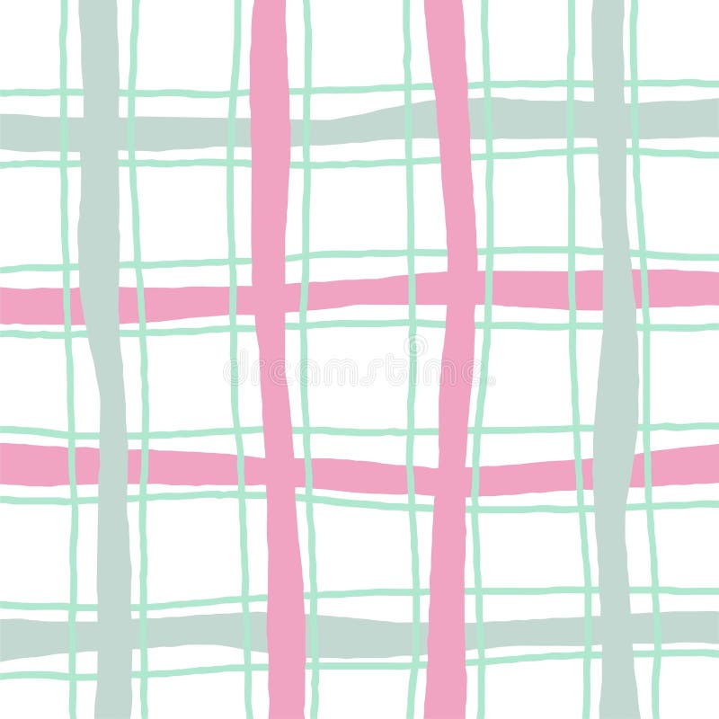 Vector Hand Drawn Cute Checkered Grid Pattern. Doodle Plaid Geometrical ...