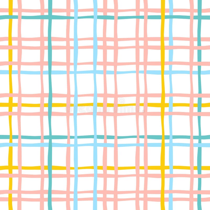 Vector Hand Drawn Cute Checkered Pattern. Doodle Plaid Geometrical ...