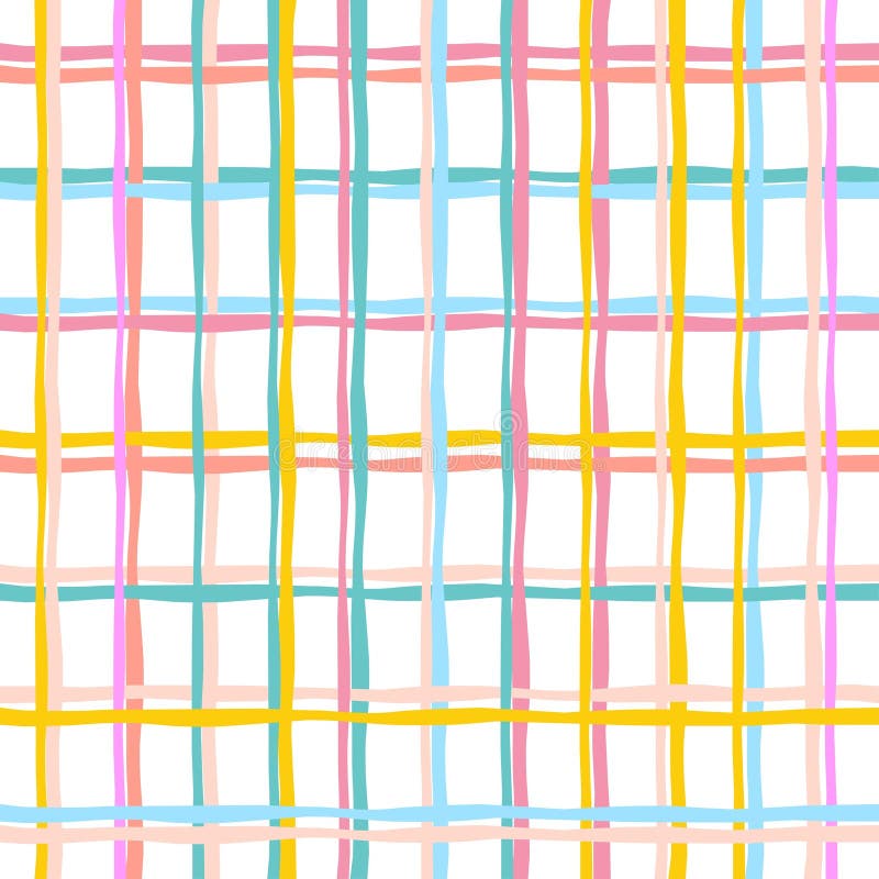 Vector Hand Drawn Cute Checkered Pattern. Doodle Plaid Geometrical ...