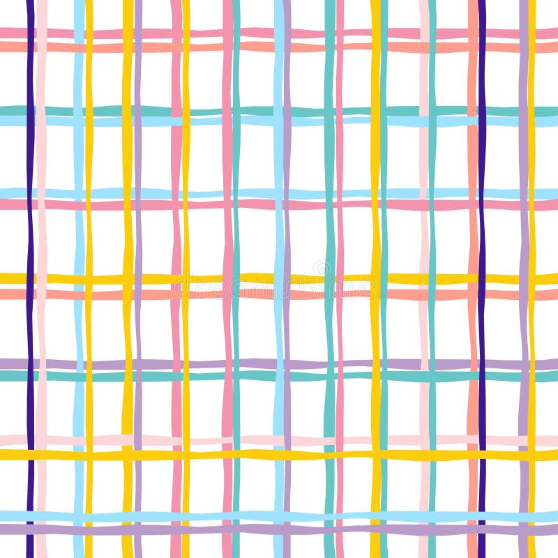 Vector Hand Drawn Cute Checkered Pattern. Doodle Plaid Geometrical ...