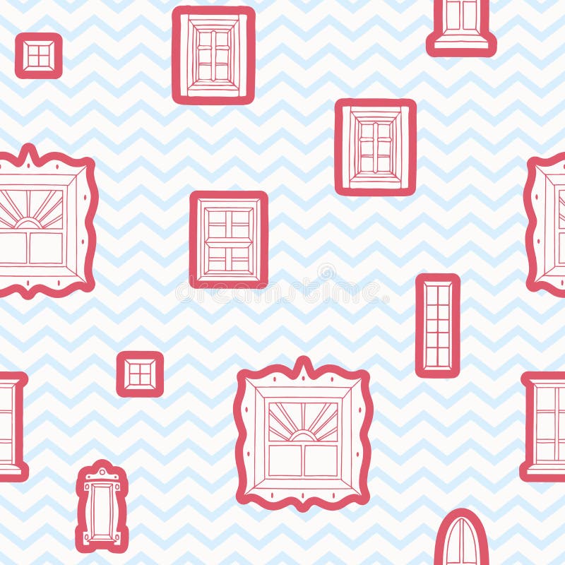 Vector Hand Drawn Cute Stained Glass Windows on Chevron Seamless ...