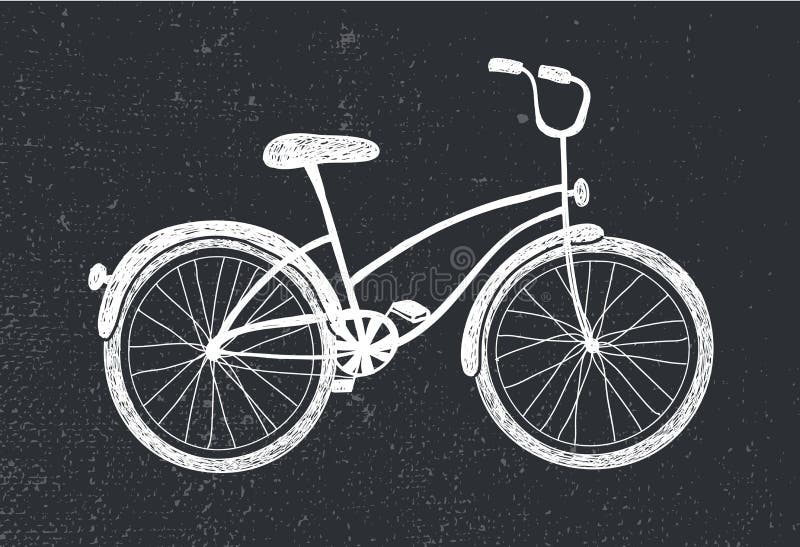 Vector Hand Drawn Doodle Bicycle. White Illustration on Blackboard ...