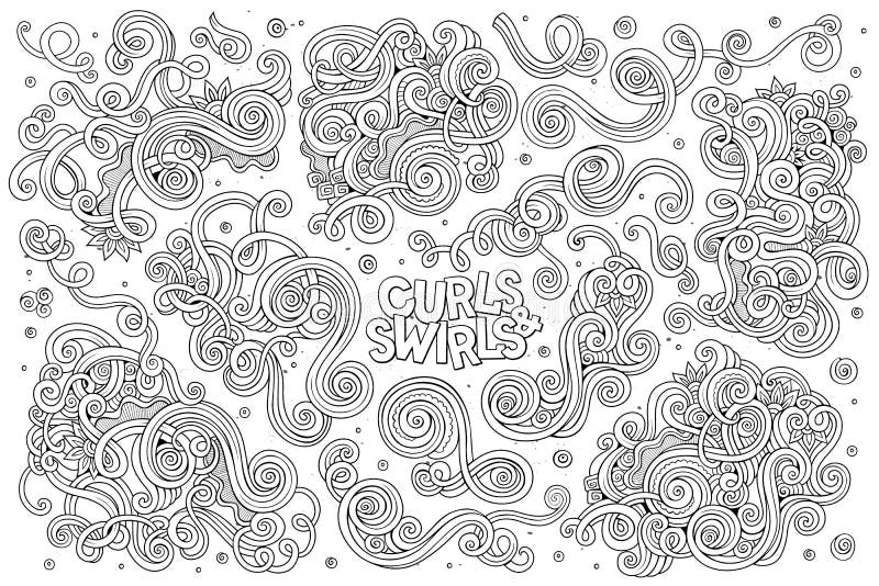 Vector Hand Drawn Doodle Cartoon Set of Curls and Stock Vector ...