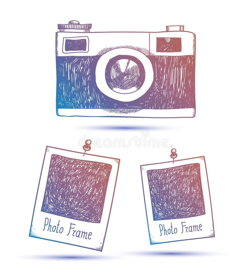 Vector Hand Drawn Doodle Illustration of Retro Photo Frames and Camera ...