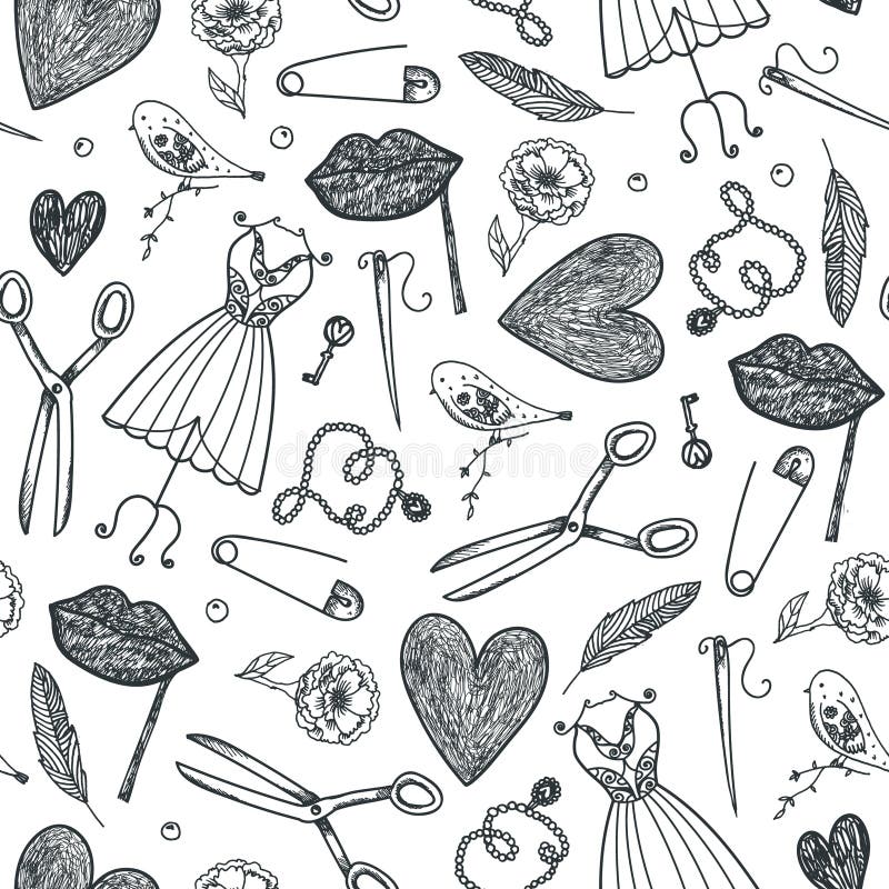 Sewing Set Hand Drawn Cartoon Tools Doodle Drawing Stock Illustrations ...