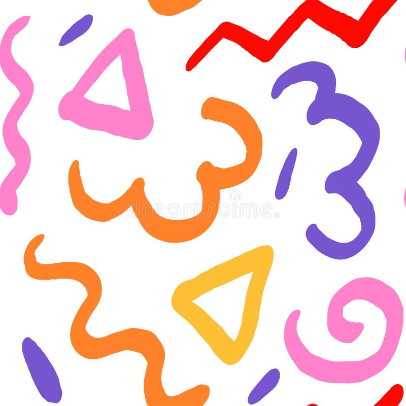 Vector Hand Drawn Doodle Seamless Pattern with Cute Squiggles ...