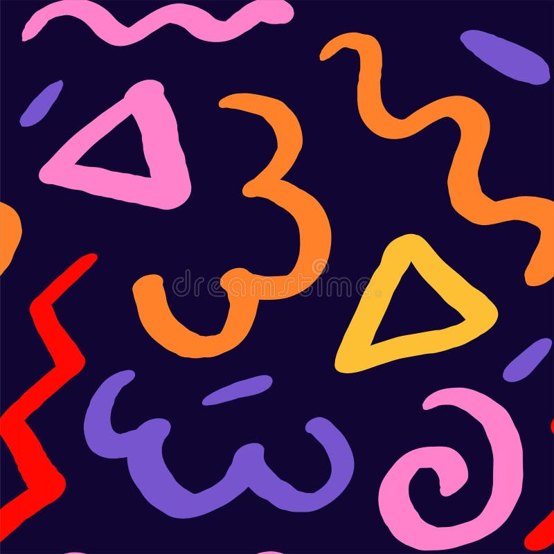 Vector Hand Drawn Doodle Seamless Pattern with Cute Squiggles ...