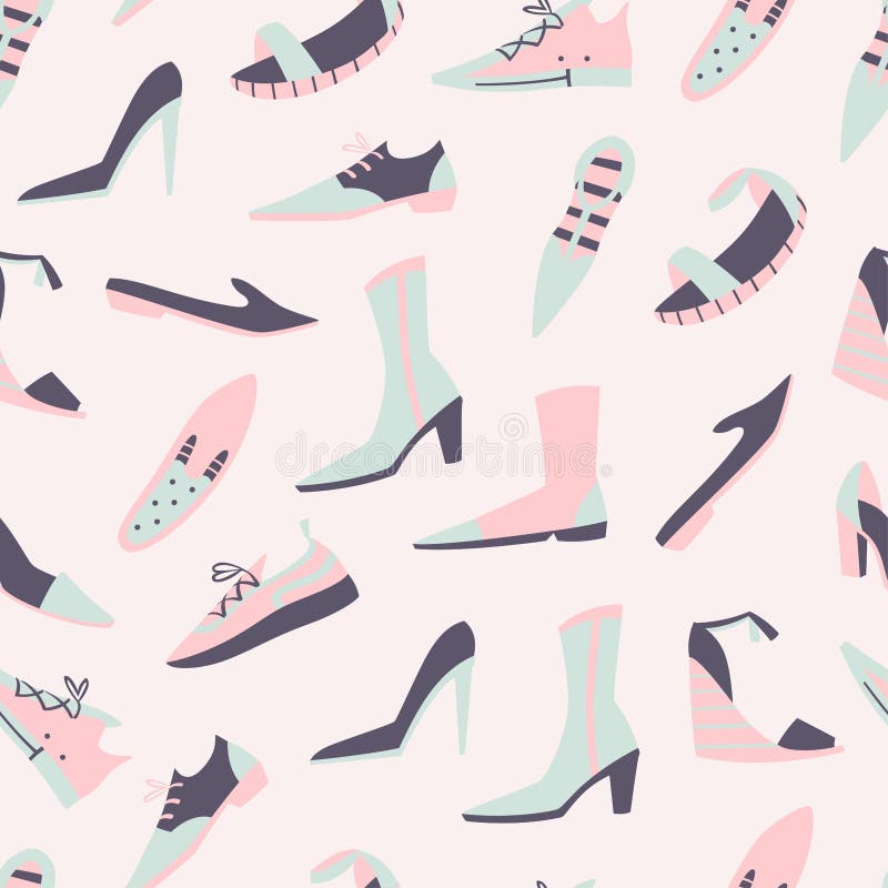 Vector Hand Drawn Doodle Shoe Pattern. Seamless Vector Background Stock ...